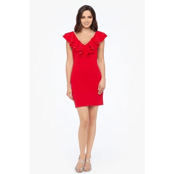 BLONDIE | Dresses | Nwt Blondie Womens Red Flutter V Neck Short Party Sheath Dress 3 | Poshmark